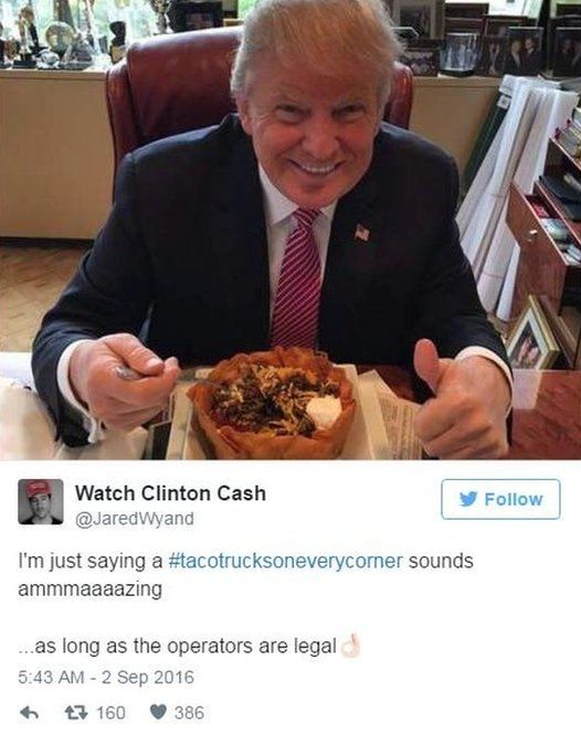 US Election: Trump backer's taco warning if Clinton wins - BBC News