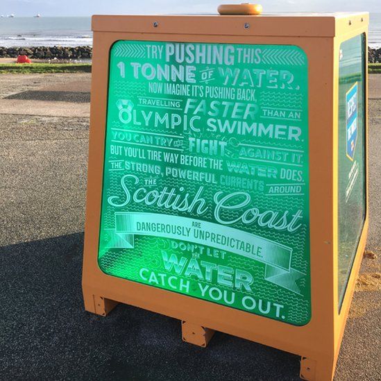 Aberdeen beach 'tonne of water' safety warning installed - BBC News