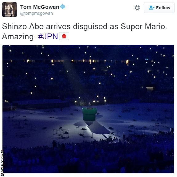 Rio Olympics 2016: Japan's PM dresses as Super Mario, Usain Bolt says ...