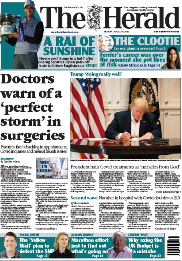 Scotland's papers: NHS faces 'perfect storm' and PM 'rules out indyref2 ...