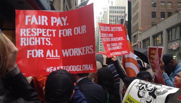 US fast food staff protests over wages spread globally - BBC News