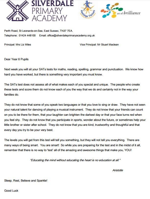 Sats tests letter to pupils goes viral - BBC News