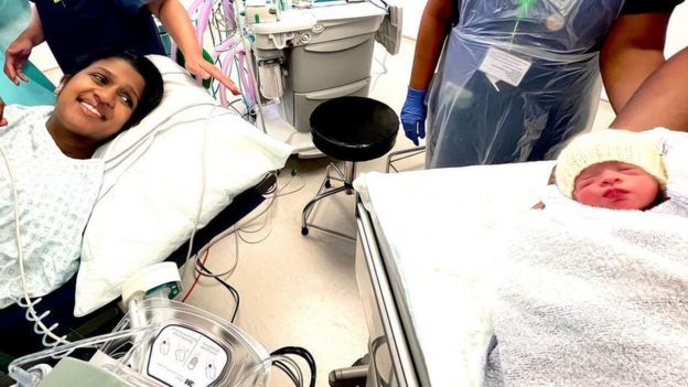 Simon Thomas thanks NHS after baby born prematurely - BBC News