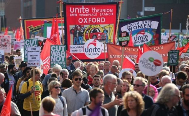 Manchester march: Large protest at Tory conference - BBC News