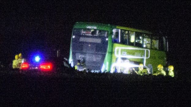 Thirteen people injured as bus leaves road on Isle of Wight - BBC News