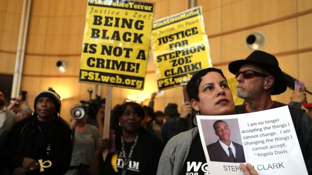Stephon Clark: Protests over police shooting shut NBA arena - BBC News