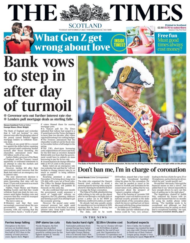 Scotland's papers: UK financial market in 'turmoil' as 'pound tanks ...
