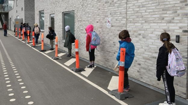How reopened schools in Denmark keep children safely apart - BBC News