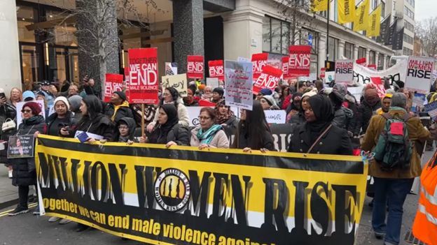 Hundreds of women in London protest over violence against women - BBC News