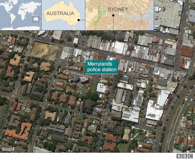 Man held after Sydney police station rammed by burning car - BBC News