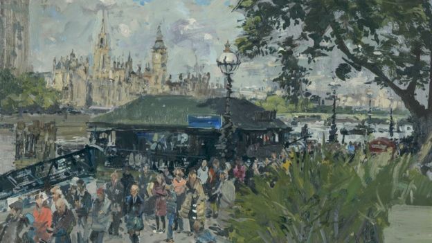 Bath artist features Buckingham Palace crowds in new exhibition - BBC News