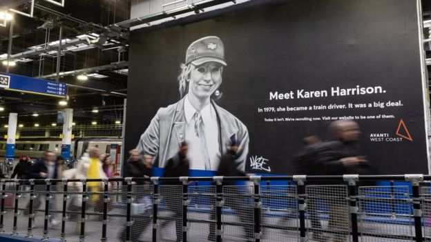Euston Station: Mural celebrates pioneering female train driver - BBC News