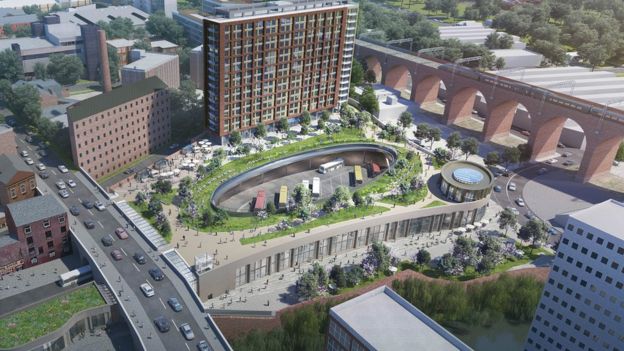 Stockport Interchange: Bridge and rooftop park plans revealed - BBC News