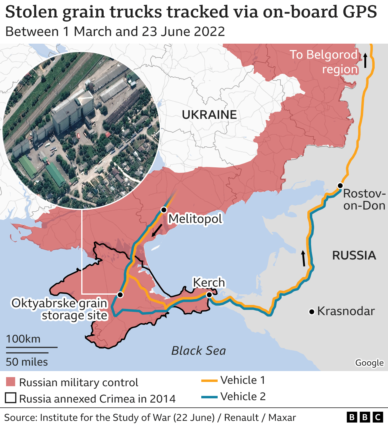 Tracking where Russia is taking Ukraine's stolen grain - BBC News