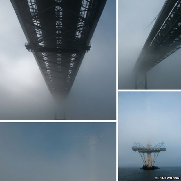 In pictures: Fog shrouds Firth of Forth bridges - BBC News