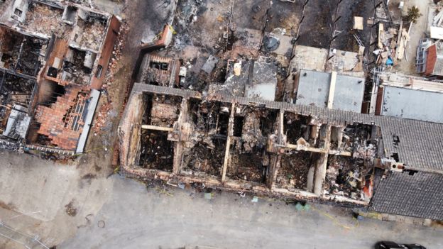 UK heatwave: Ashill homes fire damage captured by drone - BBC News