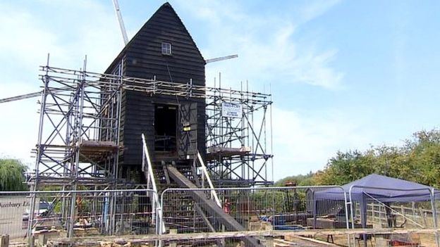 Bourn Windmill reopens after three years of repairs - BBC News