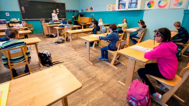 How reopened schools in Denmark keep children safely apart - BBC News