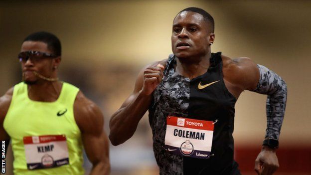 Christian Coleman comes close to breaking 60m world record - BBC Sport