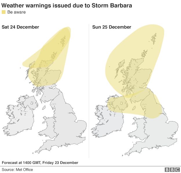 Disruption as Storm Barbara starts moving across Scotland - BBC News