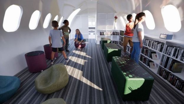 Primary school turns airplane into library - BBC Newsround