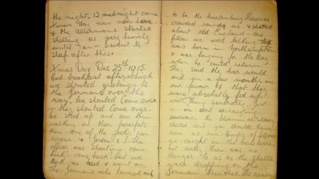 1915 WW1 diary gives account of second Christmas truce - BBC News