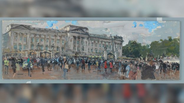 Bath artist features Buckingham Palace crowds in new exhibition - BBC News