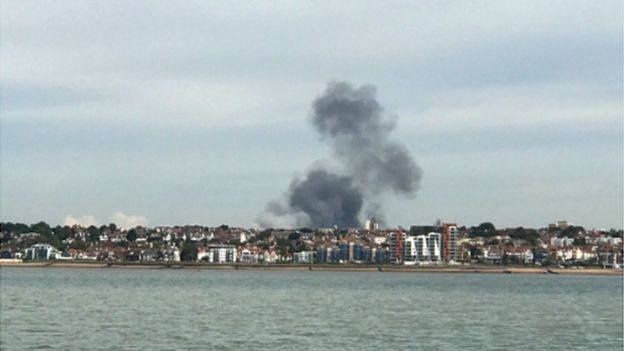 Hangar on fire by Southend Airport runway - BBC News