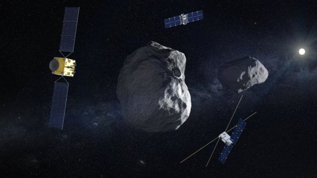 Dimorphos: Nasa flies spacecraft into asteroid in direct hit - BBC News