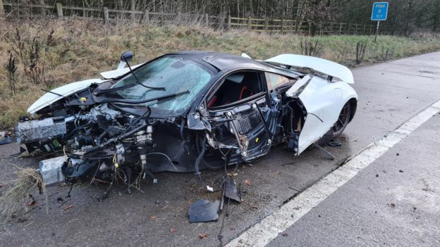 McLaren crashes and bursts into flames on M54 - BBC News