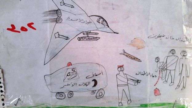 Syria war: Child's eye drawings of death and displacement - BBC News