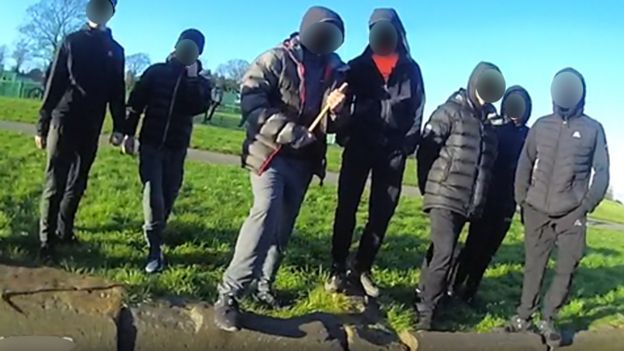 Police hunting Wirral masked gang who intimidated PCSOs - BBC News