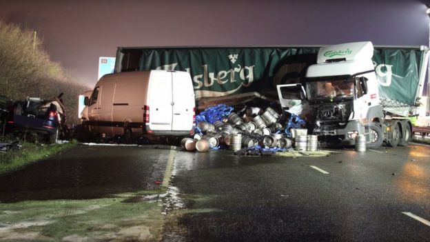 Fatal beer lorry crash photo released as warning - BBC News