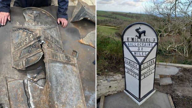 Historic Isle of Man TT course milestone repaired after crash - BBC News