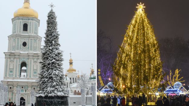 'Pathetic' Kiev Christmas tree divides social media - BBC News