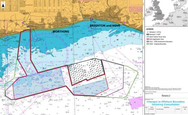 Rampion 2: Offshore windfarm extension area 'nearly halved' - BBC News