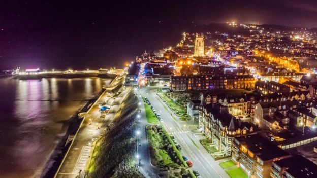 Norfolk by night: Drone captures spectacular festive colour - BBC News