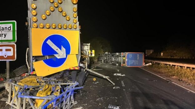A38 reopens after two-vehicle crash involving delivery lorry - BBC News