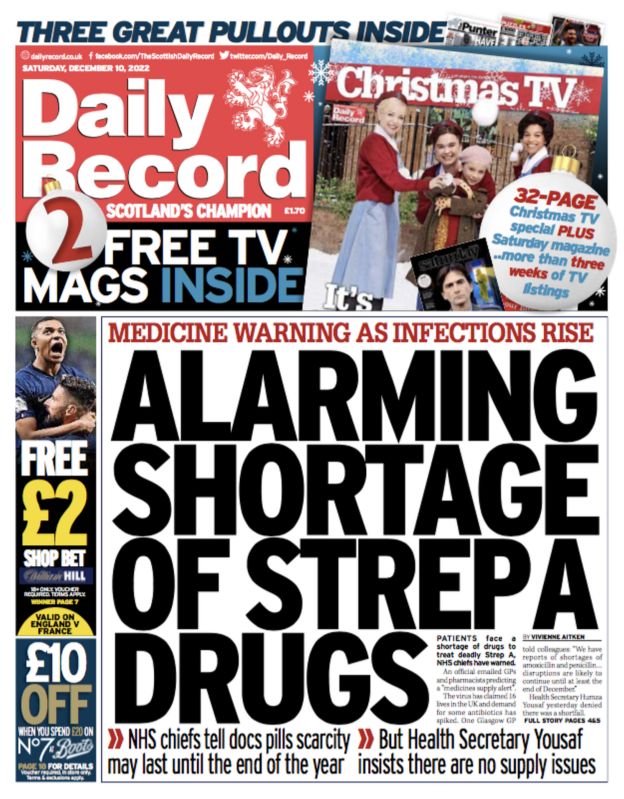 Scotland's papers: Strep A drugs shortage and UK 'hostage' to strikes ...
