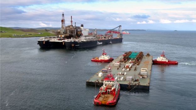Ninian Northern: Giant oil platform's final voyage ends in Shetland ...