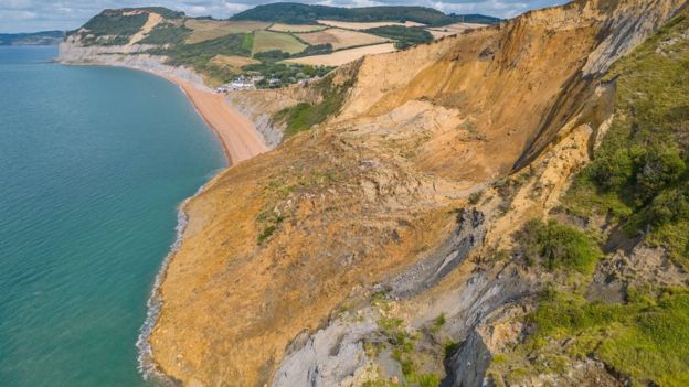 Jurassic Coast: Large landslip at Seatown Beach - BBC News