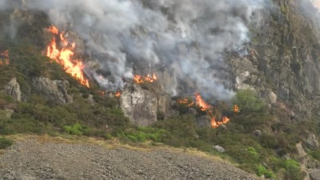 Blaenau Ffestiniog mountain fire: Residents of 20 homes return - BBC News