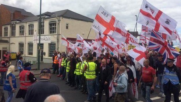 EDL supporters march through Walsall - BBC News