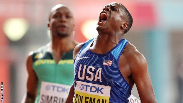 Christian Coleman: World champion wins on sprint return after ban - BBC ...
