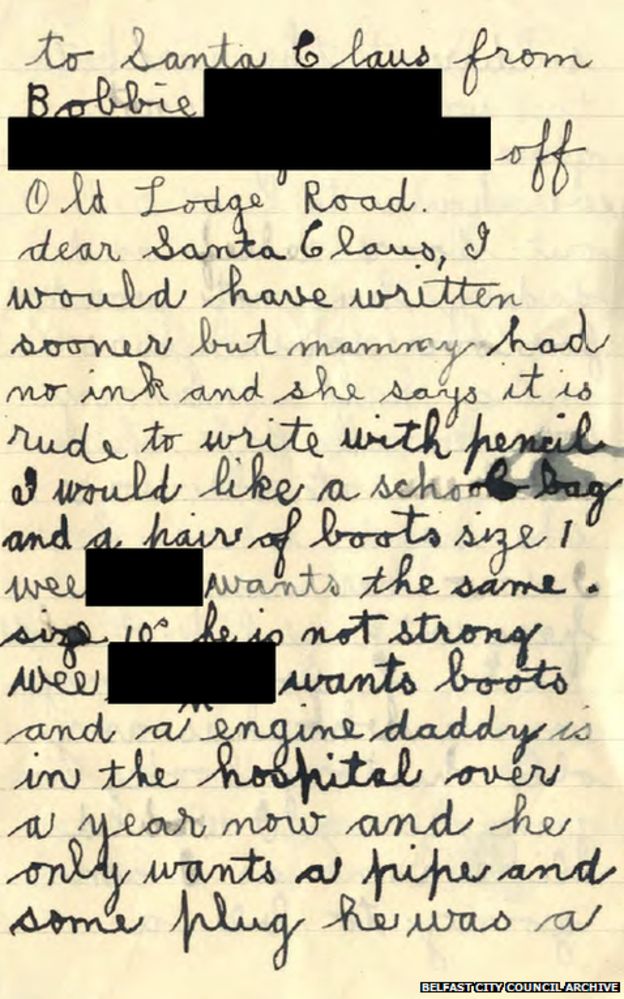 Dear Santa letter from 1932 turns up in Belfast archive - BBC News