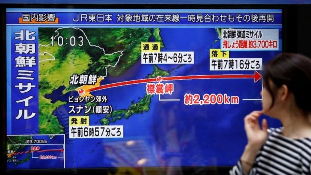 North Korea Fires Second Ballistic Missile Over Japan Bbc News