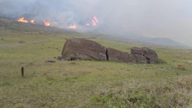 In pictures: Easter Island statues damaged by fire - BBC News