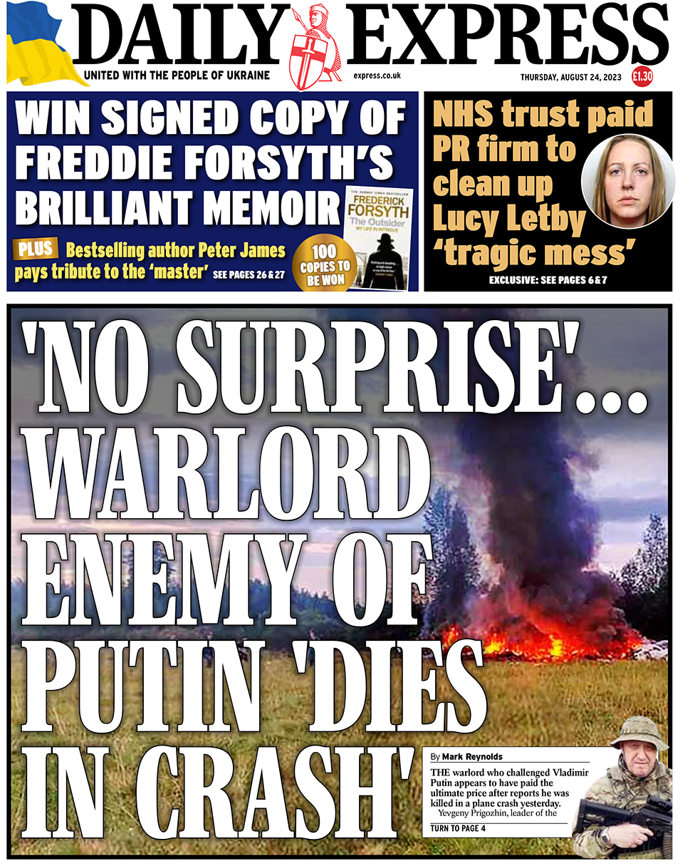 Newspaper headlines: 'Putin's revenge' and Prigozhin's death 'no ...