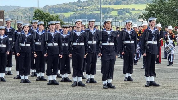 Families at passing-out parade at HMS Raleigh for Navy recruits - BBC News