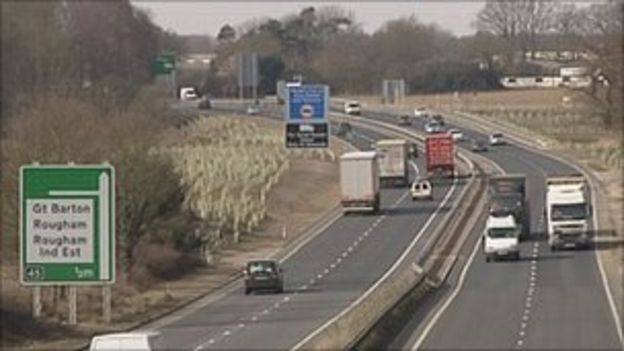 Overnight closures on A14 and A11 in Suffolk - BBC News